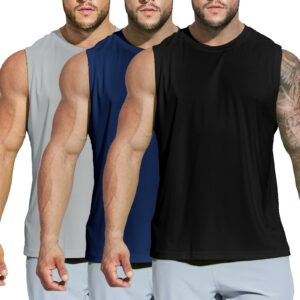 mier men's lightweight upf 50+ sleeveless bodybuilding tank tops breathable fishing hiking shirts uv-proof ultralight workout muscle tee, black/navy/light gray, l