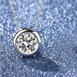 Maylover 925 Sterling Silver Round Cut Created Diamond Cube Pendant Neckace for Women 18k White Gold Plated (Solitaire Necklace-2-Clear)