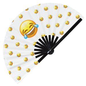 emoji hand fan uv glow foldable bamboo fan emoticon smiley heart like cry love high five stickers icons handheld fans (style 9)