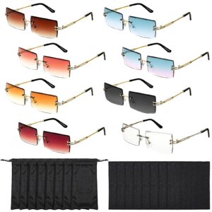 konohan 8 sets rimless rectangle sunglasses vintage transparent rectangle glasses eyewear frameless square glasses(classic color)