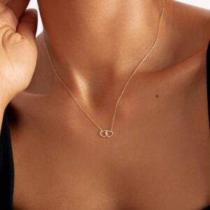 Diamond Heart Necklace | 14k Yellow Gold Interlocking Hearts Necklaces for Women | 14k Solid Gold Love Pendant Necklace | Delicate Heart Jewelry | Gifts for Anniversary, 18"