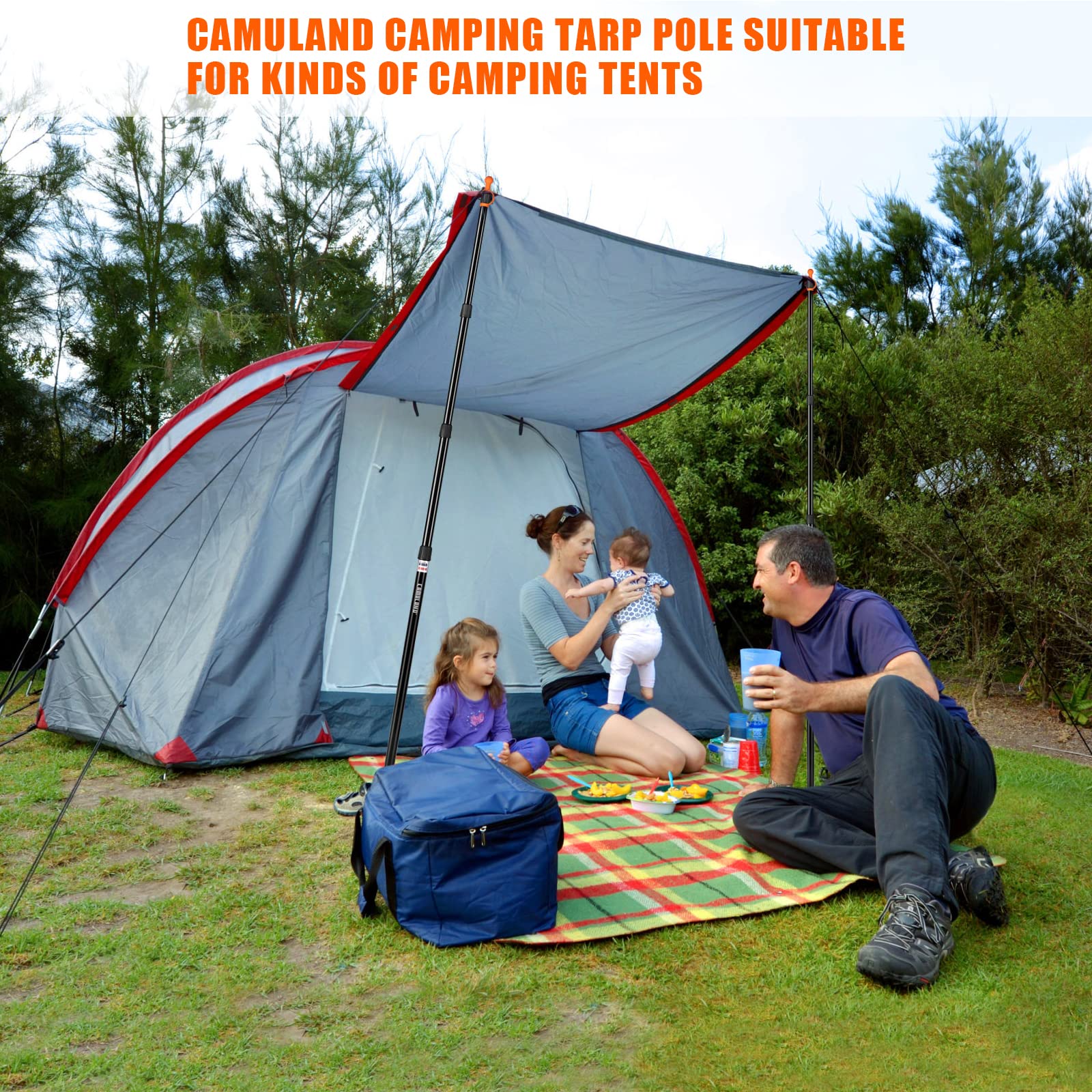 Tent Poles for Tarp, CAMULAND Telescoping Camping Gear Accessories Stakes for Hammock Rain Fly Sun Shade Adjustable Lightweight Aluminum Set of 34.5" - 110.2" Hiking, Awning/Outdoor with Carry Bag