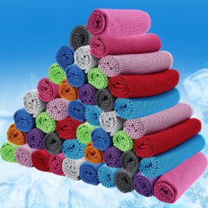 bbto 100 pack cooling towel microfiber ice towel cold sports towel neck and face breathable chilly sweat towels for gym yoga golf workout beach accessories, 32 x 12 inch(multicolor)