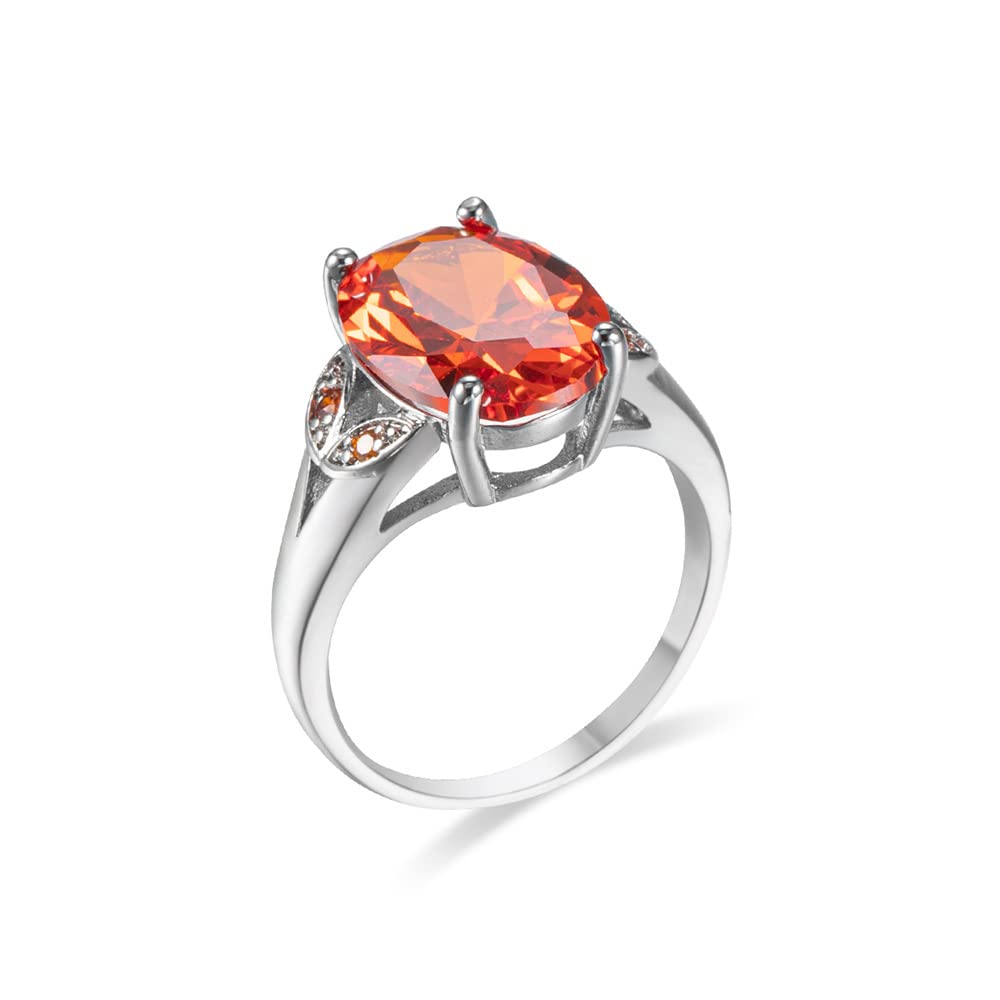 GYOEI 925 Sterling Silver Large Carat Oval Cut Twilight Orange Mystic Quartz Orange Gemstone Ring Cubic Zirconia Rings Eternity Engagement Wedding Band Ring for Women HM445 (7)