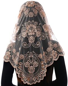 bozidol spanish style catholic mass mantillas veil for prayer floral orthodox head coverings shawl chapel veils (champagne)