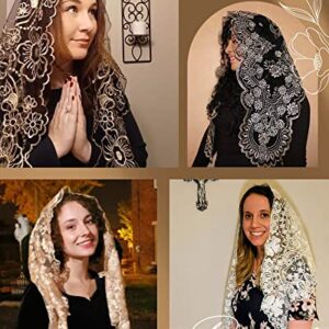 Bozidol Triangle Catholic Church Mantilla Veils for Religious Christian Floral Lace Scarf Shawl Veil with Hairclips (White)