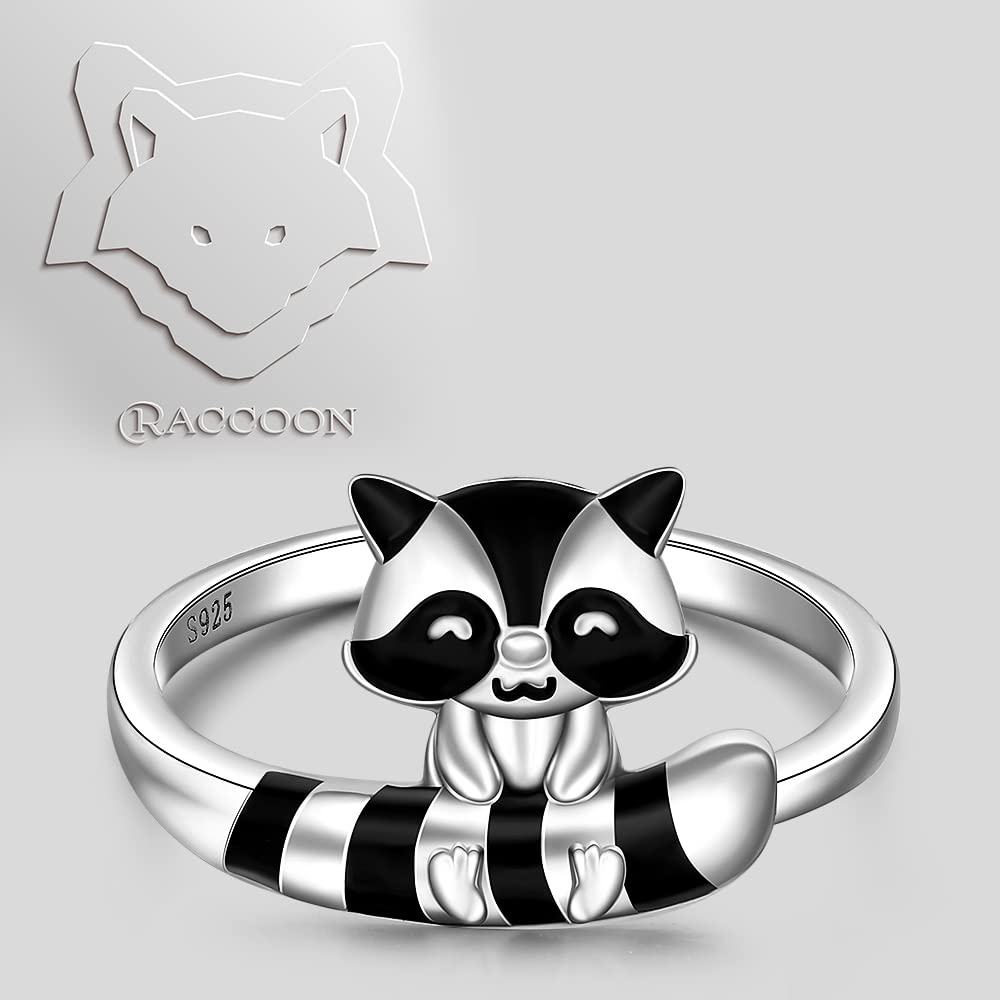 Raccoon Ring for Women Sterling Silver Love Hug Cute Promise Rings Fun Animal Wrap Thumb Finger Raccoon Jewelry Raccoons Christmas Mothers Day Gifts Size 8