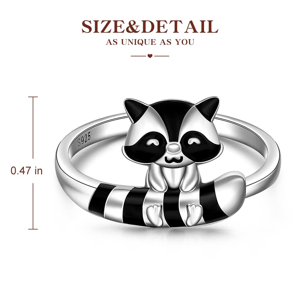 Raccoon Ring for Women Sterling Silver Love Hug Cute Promise Rings Fun Animal Wrap Thumb Finger Raccoon Jewelry Raccoons Christmas Mothers Day Gifts Size 8