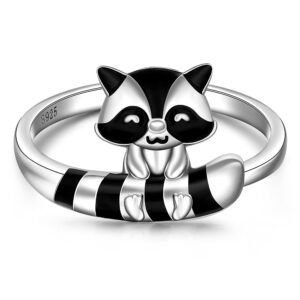 raccoon ring for women sterling silver love hug cute promise rings fun animal wrap thumb finger raccoon jewelry raccoons christmas mothers day gifts size 8