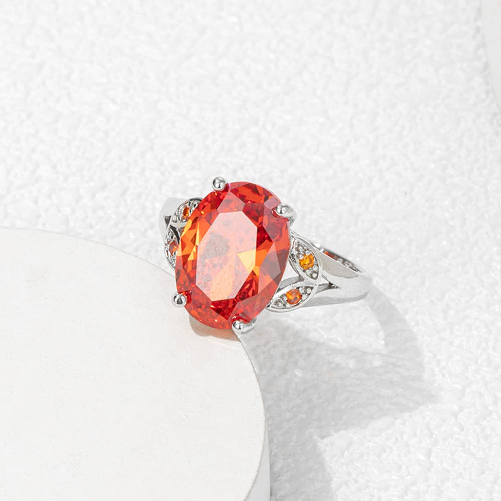 GYOEI 925 Sterling Silver Large Carat Oval Cut Twilight Orange Mystic Quartz Orange Gemstone Ring Cubic Zirconia Rings Eternity Engagement Wedding Band Ring for Women HM445 (7)