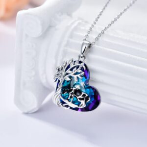 TOUPOP Cow Necklace s925 Sterling Silver Tree of Life Necklaces with Blue Circle Crystal Cow Lovers Gifts Birthday Jewelry Gifts for Women