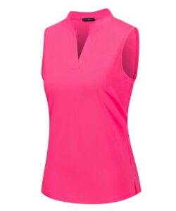 vidusou women's sleeveless golf & tennis polo shirt - moisture-wicking v-neck lapel collar, rose red, l