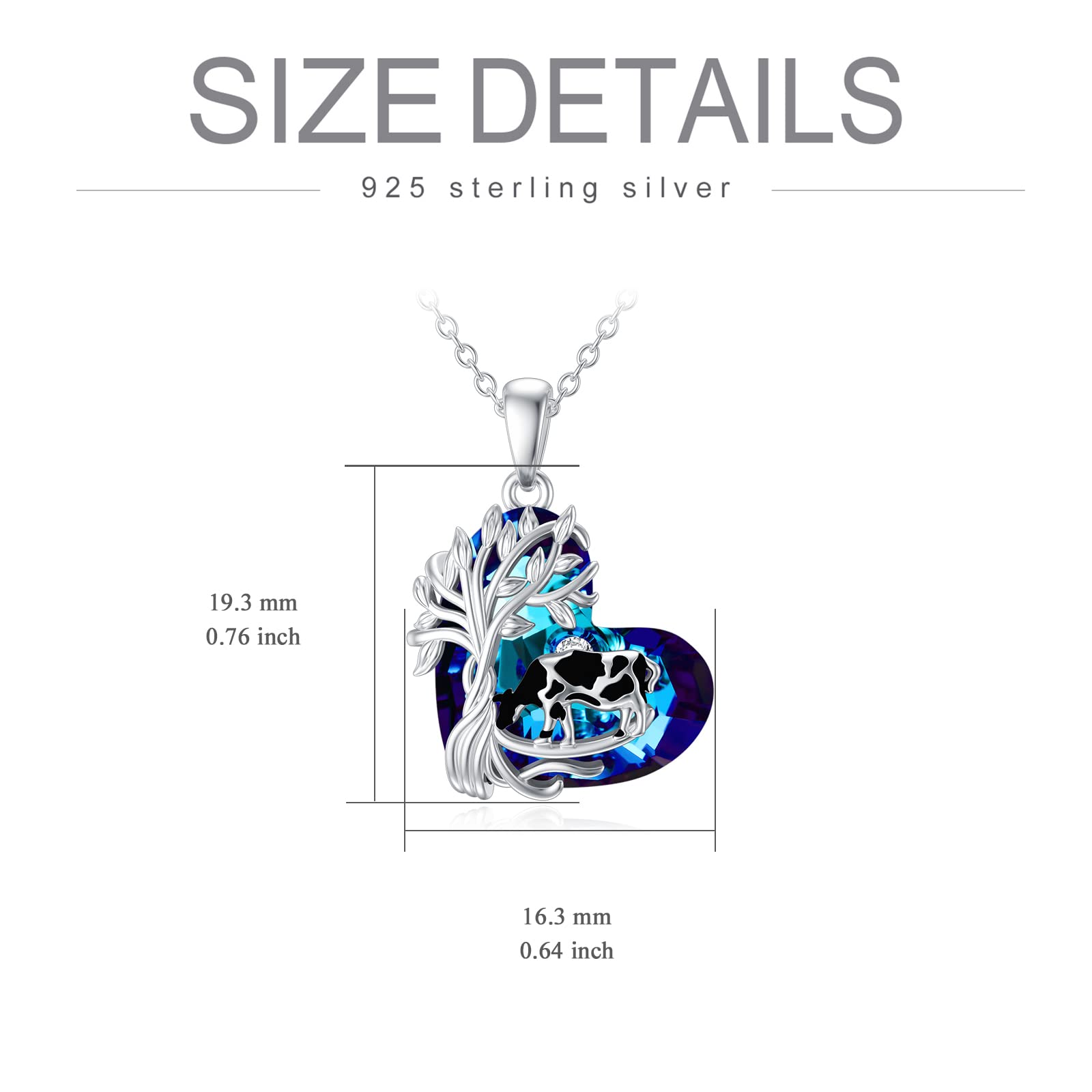 TOUPOP Cow Necklace s925 Sterling Silver Tree of Life Necklaces with Blue Circle Crystal Cow Lovers Gifts Birthday Jewelry Gifts for Women