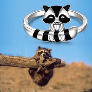 Raccoon Ring for Women Sterling Silver Love Hug Cute Promise Rings Fun Animal Wrap Thumb Finger Raccoon Jewelry Raccoons Christmas Mothers Day Gifts Size 8