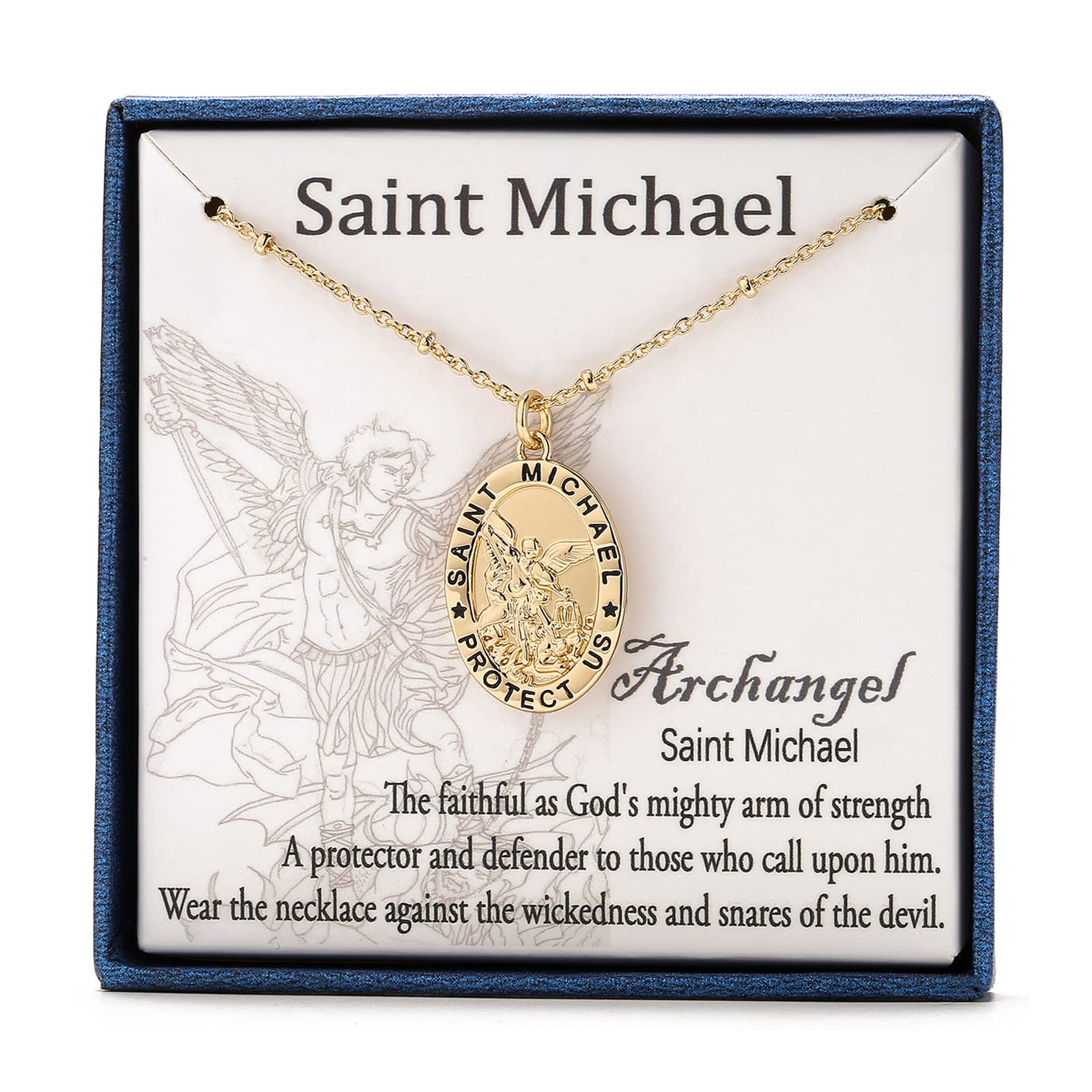 Saint Michael Pendant Necklace for Women St Michael Medal Chain The Archangel Protect Us Catholic First Communion Confirmation Protection Jewelry Gifts (Gold Michael)