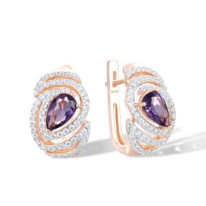 santuzza 925 sterling silver pear shape purple glass earrings cubic zirconia 14k rose gold plated dangle earrings for women