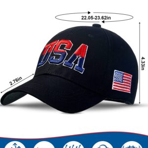 ROLVNHTV 4 Pieces USA Hats for Men American Flag Cap Adjustable Embroidered Patriotic Black Baseball Hat Trucker Hat for Men Women