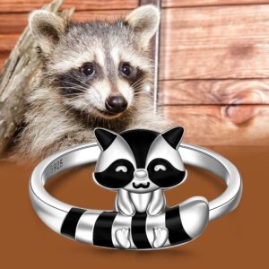 Raccoon Ring for Women Sterling Silver Love Hug Cute Promise Rings Fun Animal Wrap Thumb Finger Raccoon Jewelry Raccoons Christmas Mothers Day Gifts Size 8