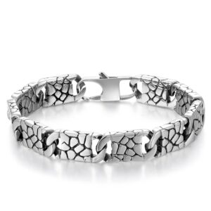 biyongde stainless steel leopard print pattern link chain bangle bracelet, mens womens, punk rock timeless style