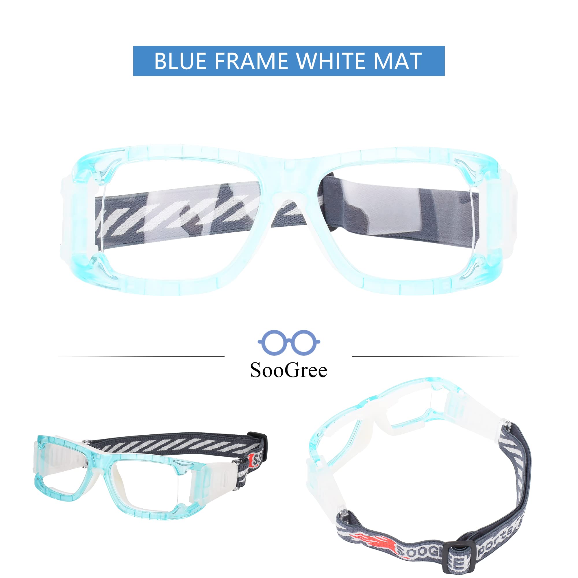 SooGree Sports Glasses for Men Womens,Protective Eyewear Sunglasses Racquetball Sports Cycling Glasse(Blue frame White pad),Anti Fog Shock Absorption with Adjustable Strap