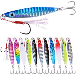 aorace 12pcs 30g 7.5cm metal jigs saltwater fishing lures jigging spoon lures kit for long casting surf fishing slow vertical casting artificial lead jigs assortment for bass sea trout