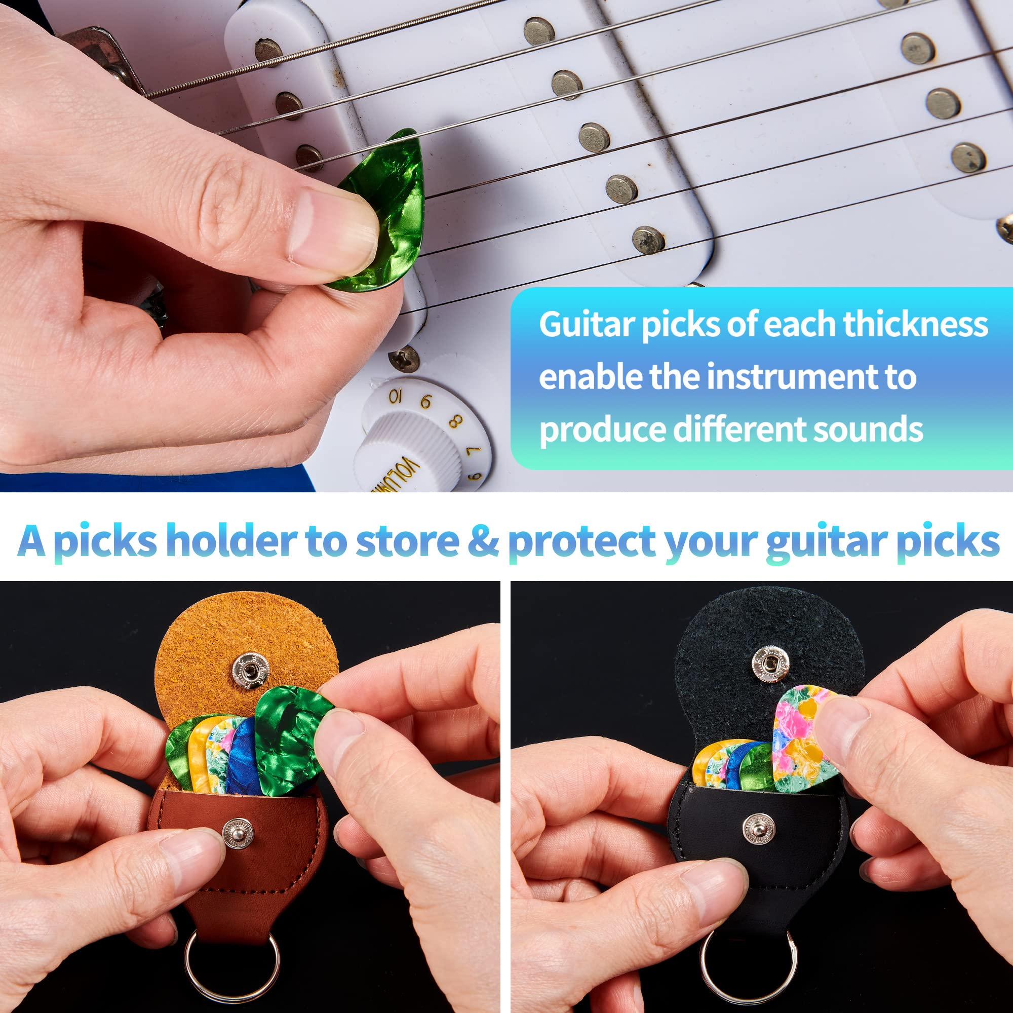 Guitar Picks - Celluloid Guitar Picks 22 Pcs with 2 Pcs Guitar Pick Holder for Acoustic Electric Bass Guitars Ukulele