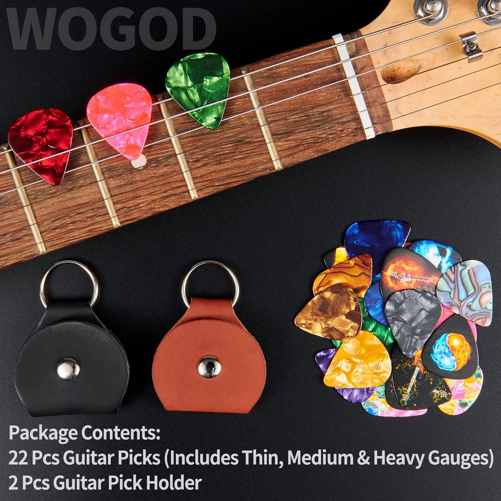 Guitar Picks - Celluloid Guitar Picks 22 Pcs with 2 Pcs Guitar Pick Holder for Acoustic Electric Bass Guitars Ukulele