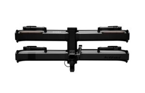 kuat 2" piston pro x led dual ratchet hitch rack - secure rugged kashima-coated portable foldable easy-to-use no frame contact 2-bike hauling platform with 53" max wheelbase & 5" max tire width