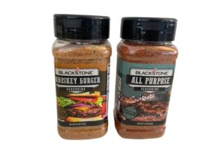 9.6 oz blackstone whiskey burger seasoning & 7.3 oz blackstone all purpose seasoning