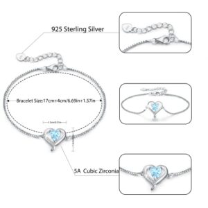 LAVUMO Infinity Love Heart Bracelets for Women Sterling Silver Charm Birthstone Bracelet Adjustable Anniversary Valentine's Day Birthday Jewelry Gifts for Women Girlfriend Wife Daughter Mom Her