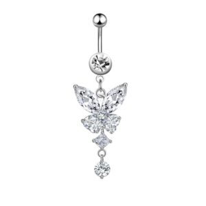 dangle belly button rings 316l surgical steel belly rings,14g butterfly belly button ring dangling cz belly screw navel barbell piercing jewelry for women-butterfly 3