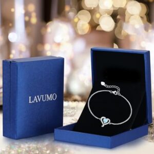 LAVUMO Infinity Love Heart Bracelets for Women Sterling Silver Charm Birthstone Bracelet Adjustable Anniversary Valentine's Day Birthday Jewelry Gifts for Women Girlfriend Wife Daughter Mom Her