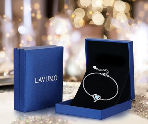 LAVUMO Infinity Love Heart Bracelets for Women Sterling Silver Charm Birthstone Bracelet Adjustable Anniversary Valentine's Day Birthday Jewelry Gifts for Women Girlfriend Wife Daughter Mom Her