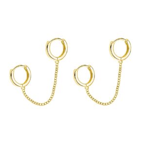 sluynz 925 sterling silver double hoop earrings chain for women double piercing earrings two holes (b-gold plated)