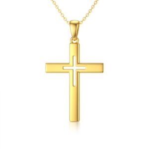 sisgem 14k solid gold cross necklace for women,yellow gold faith cross pendant necklaces religious jewelry anniversary birthday gifts for wife mom 16''-18''