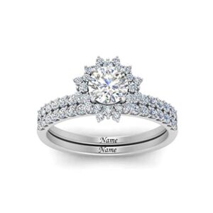 sisgem 10k 14k 18k solid gold engagement rings sets for women,round cut moissanite rings wedding engagement anniversary promise bridal sets bands with engraved name (18k real gold)