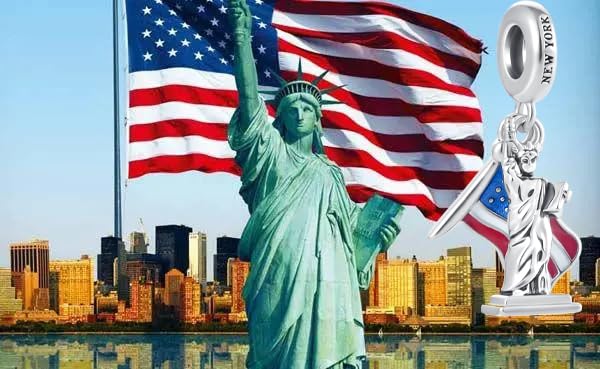 NanMuc Vacation Travel American Flag New York City Statue of Liberty Charm Bead fit Pandora Bracelets for Women Holiday