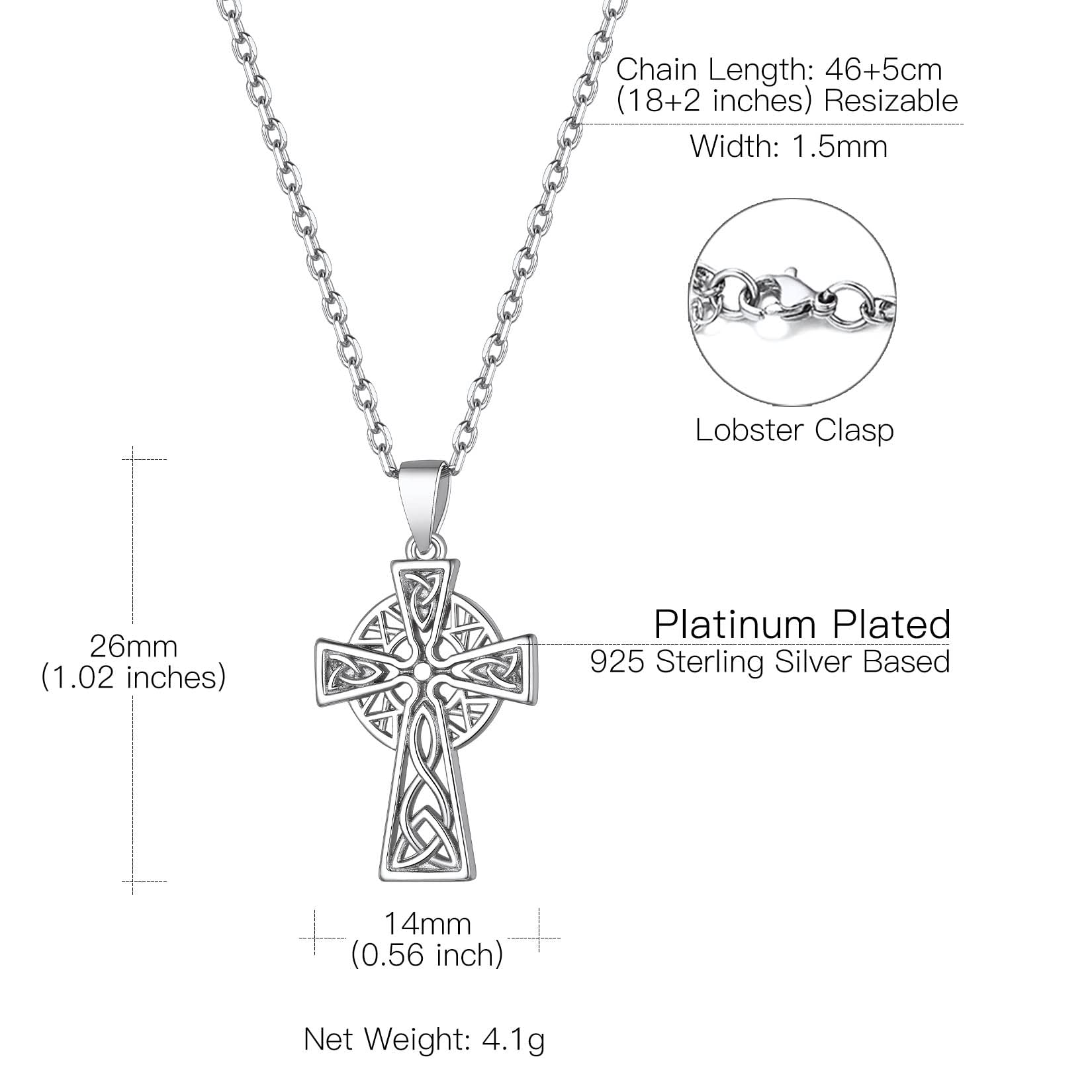 Suplight Celtic Cross Necklace for Women 925 Stelring Silver Cross Necklaces