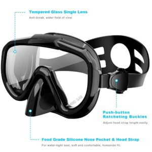 Zipoute Snorkel Snorkel Set, Dry Top Snorkeling Gear for Adults, Panoramic Anti-Leak and Anti-Fog Tempered Glass Lens, Adults Adjustable Snorkeling Set, Scuba Diving Swimming Training Snorkel Kit