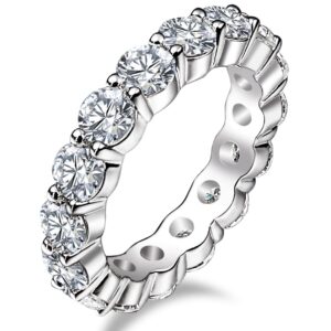 catfoony 5cttw moissanite eternity ring, d color lab created diamond sterling silver eternity wedding band ring for women (9.5)