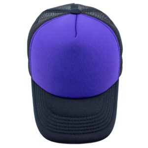 MONOFARBE High Crown Mesh Back Foam Trucker Hat Hip Hop Snapback 5 Panel Sports Baseball Cap Summer Surf Skateboard Hat (Purple)