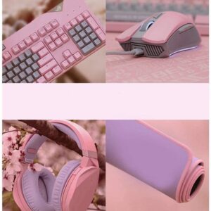 Feilx Gaming Keyboard and Mouse Combo, Pink Gaming Mechanical Keyboard Gaming Gaming Mouse Headset Mouse pad Keyboard and Mouse Set, Set (Color : Pink)