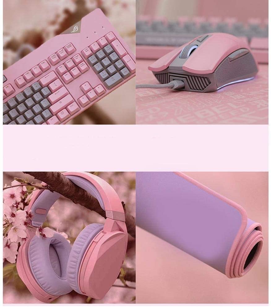 Feilx Gaming Keyboard and Mouse Combo, Pink Gaming Mechanical Keyboard Gaming Gaming Mouse Headset Mouse pad Keyboard and Mouse Set, Set (Color : Pink)