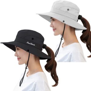 zexian women's sun hat uv protection ponytail hat for beach fishing＆hiking(pure beige & pure black)