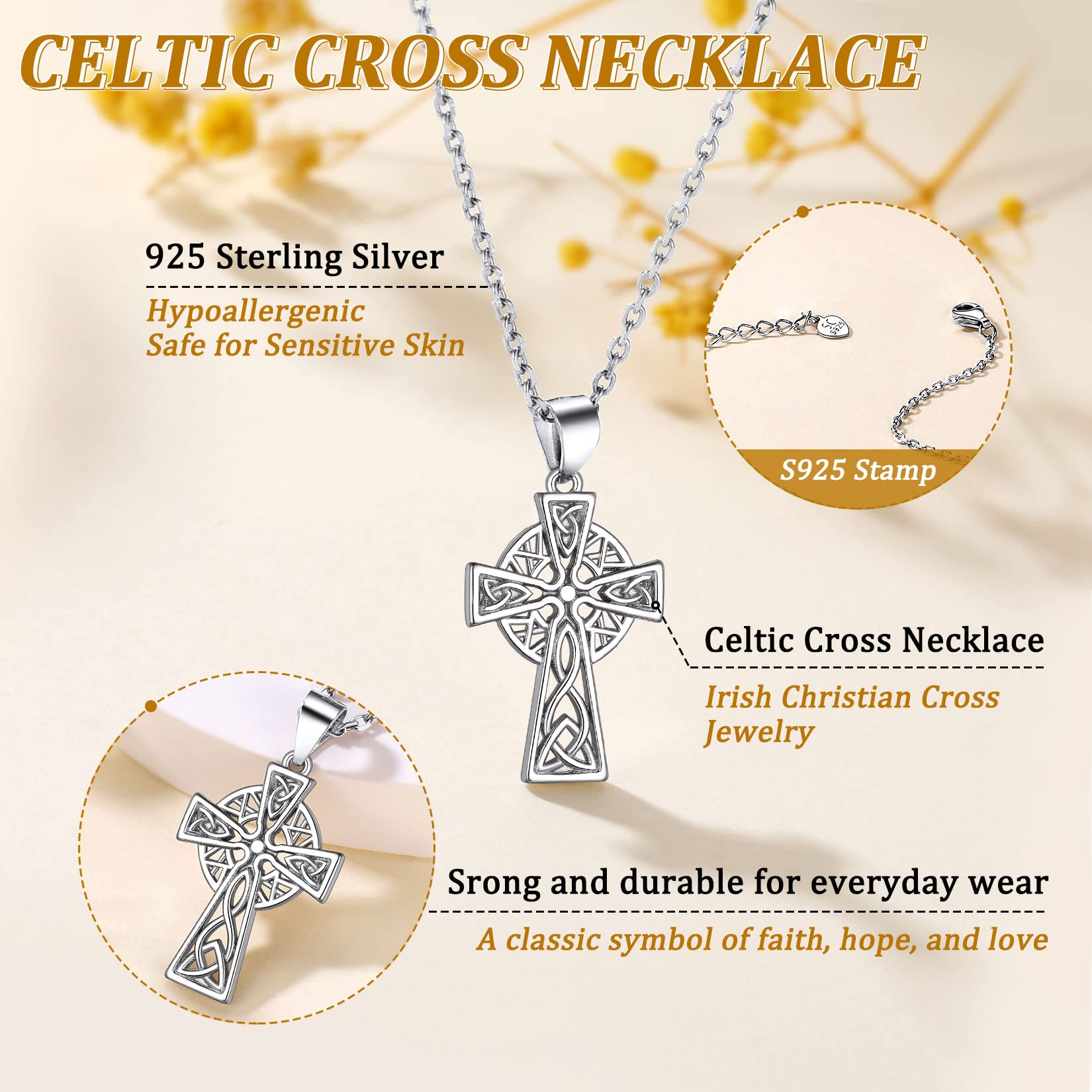 Suplight Celtic Cross Necklace for Women 925 Stelring Silver Cross Necklaces