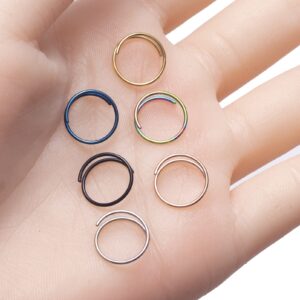 Akeoqi 24Pcs Double Nose Hoop Ring for Single Piercing Stainless Steel Nose Rings Twist Spiral Nose Ring Nostril Piercings Jewelry 6-12MM Bendable for Women 20G