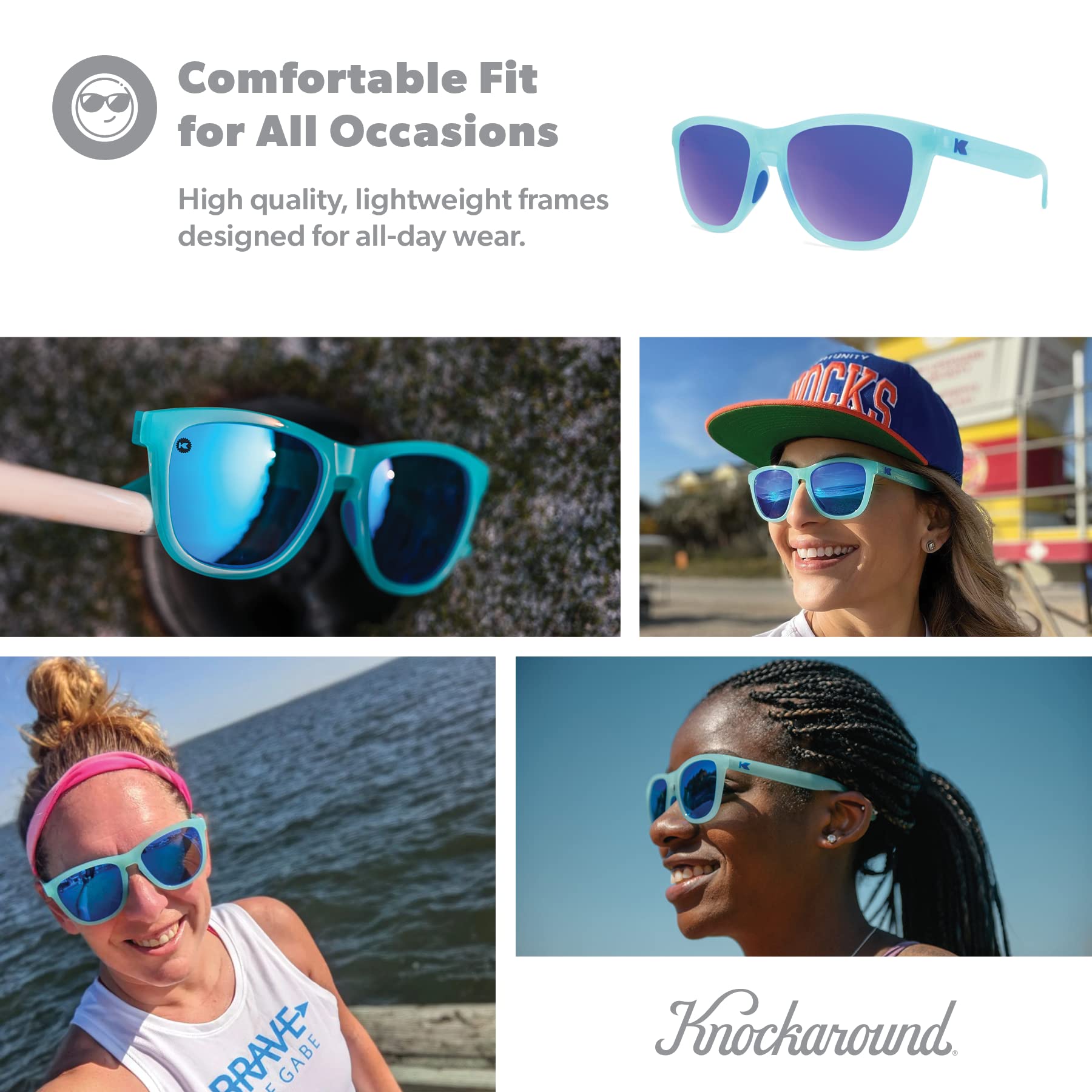 Knockaround Premiums Sport - Polarized Running Sunglasses for Women & Men - Impact Resistant Lenses & Full UV400 Protection, Icy Blue/Moonshine