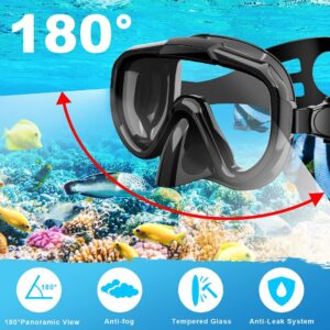 Zipoute Snorkel Snorkel Set, Dry Top Snorkeling Gear for Adults, Panoramic Anti-Leak and Anti-Fog Tempered Glass Lens, Adults Adjustable Snorkeling Set, Scuba Diving Swimming Training Snorkel Kit