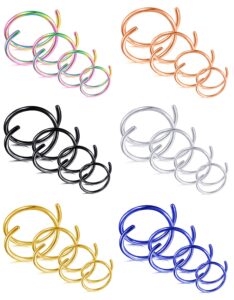 akeoqi 24pcs double nose hoop ring for single piercing stainless steel nose rings twist spiral nose ring nostril piercings jewelry 6-12mm bendable for women 20g