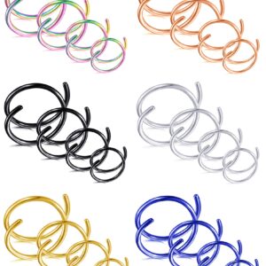 Akeoqi 24Pcs Double Nose Hoop Ring for Single Piercing Stainless Steel Nose Rings Twist Spiral Nose Ring Nostril Piercings Jewelry 6-12MM Bendable for Women 20G